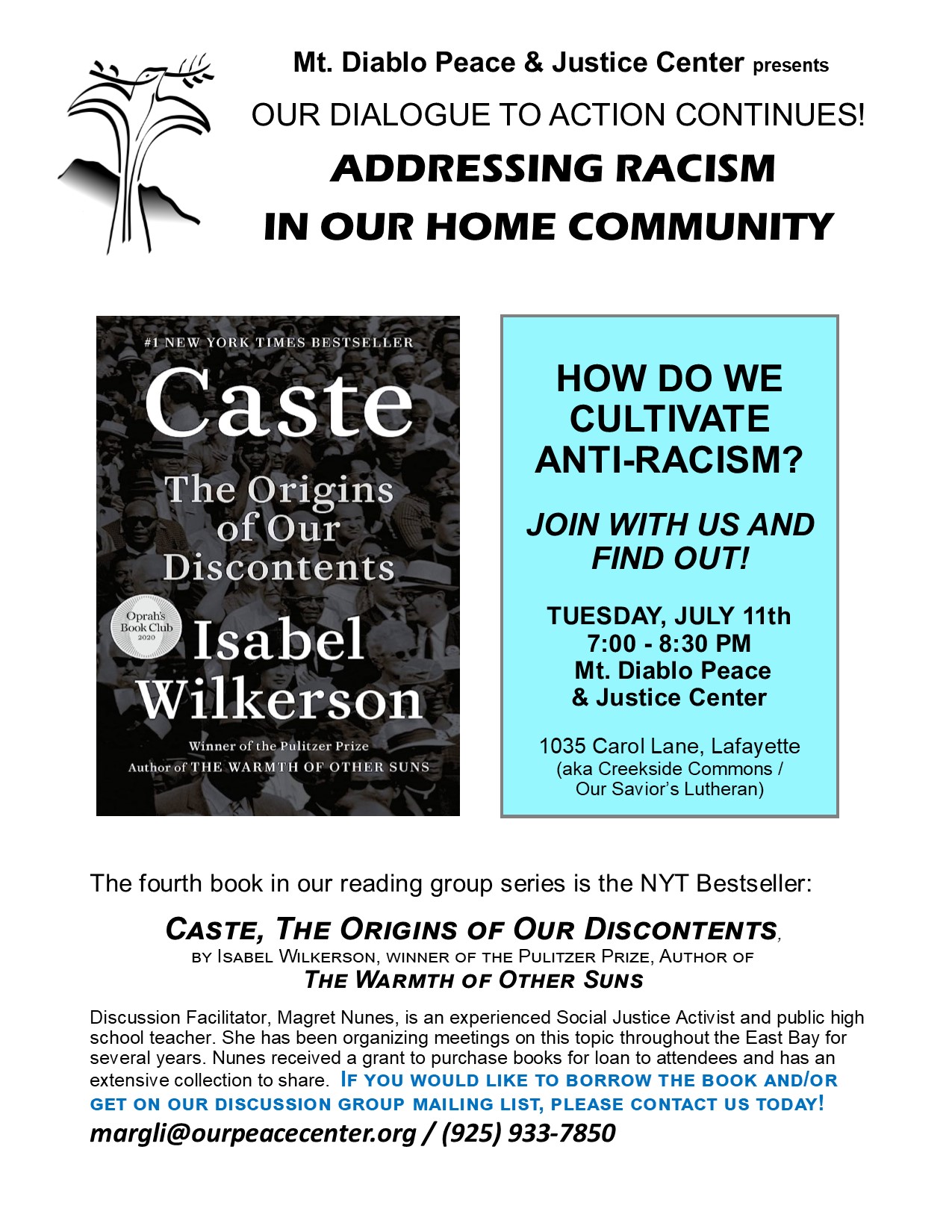 Peace Center Book Club Continues! (Next Meeting July 11th) - Mount ...